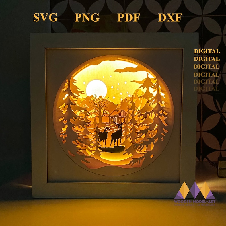 DEER IN FOREST Light Box Svg Winter Christmas Shadow Box | Etsy