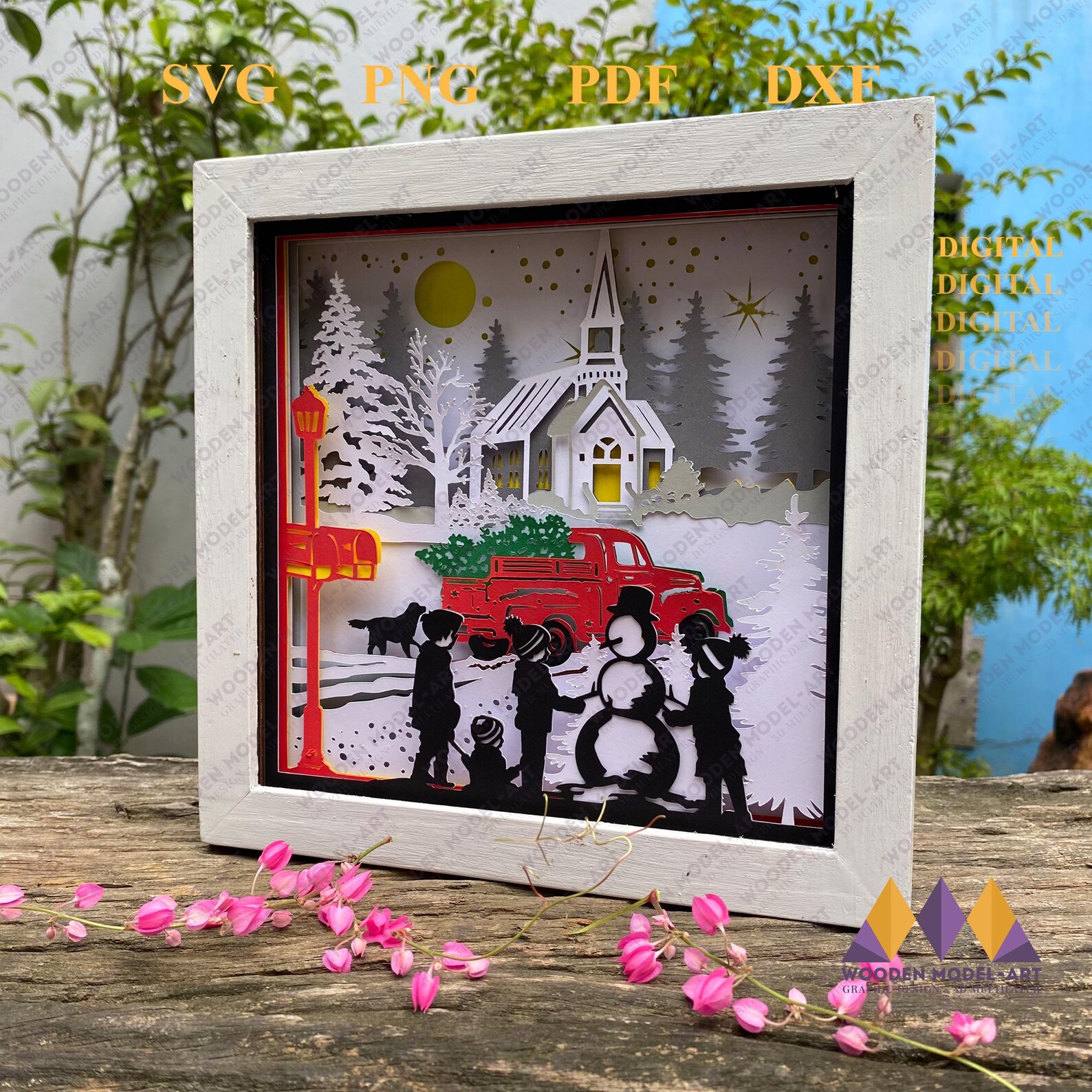 Christmas Shadow Box Scene: 3D Paper Cut Lightbox Template (SVG, PDF ...