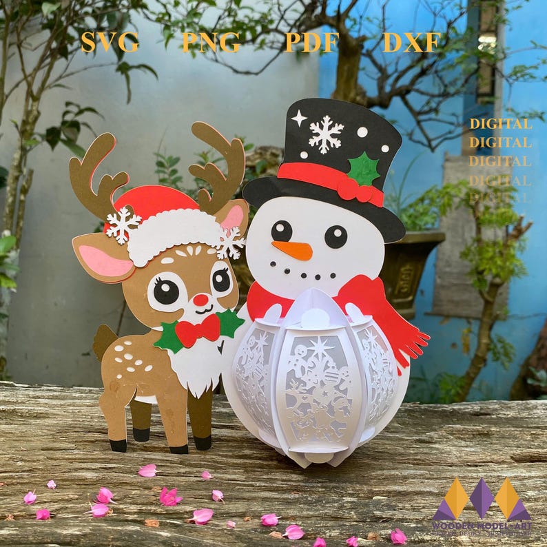 SNOWMAN LANTERN Paper Svg, 3D REEINDEER Lantern Shadow Box, Christmas ...