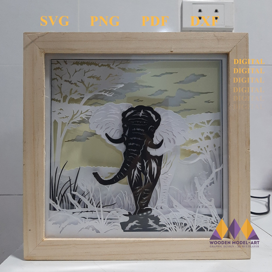 Elephant Paper Cut Light Box, African Safari Shadow Box, 3d Layered ...