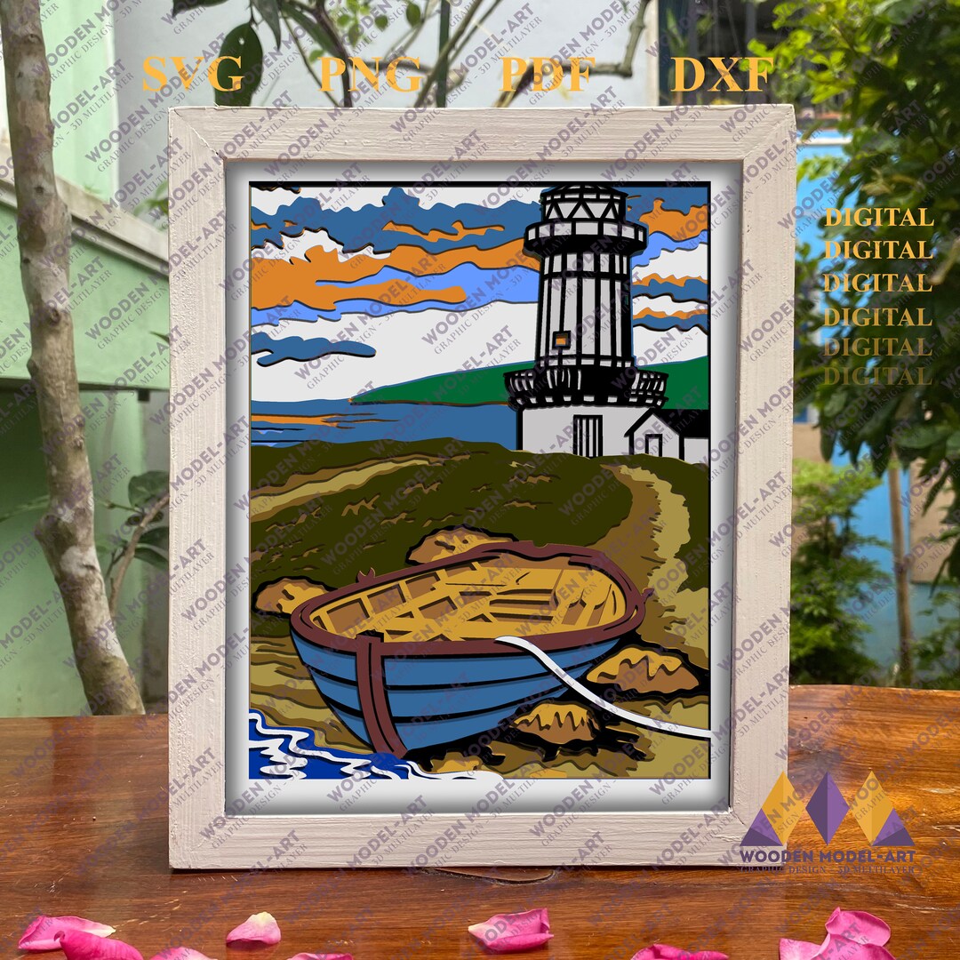 3D Lighthouse Svg - Boat Svg Light Box - Lighthouse Svg Shadow Box ...
