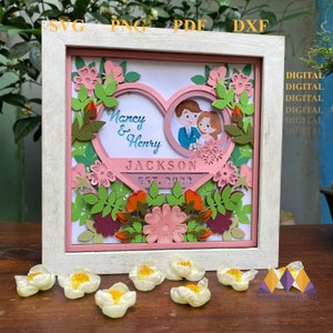 3D Customizable Wedding Shadow Box - Custom Name Shadow Box - Layered Paper Art - Heart 3D SVG ...