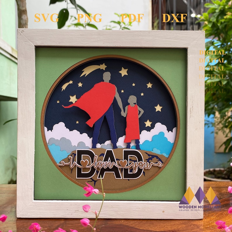 Super Dad Shadow Box SVG: Father's Day Light Box Template (digital ...