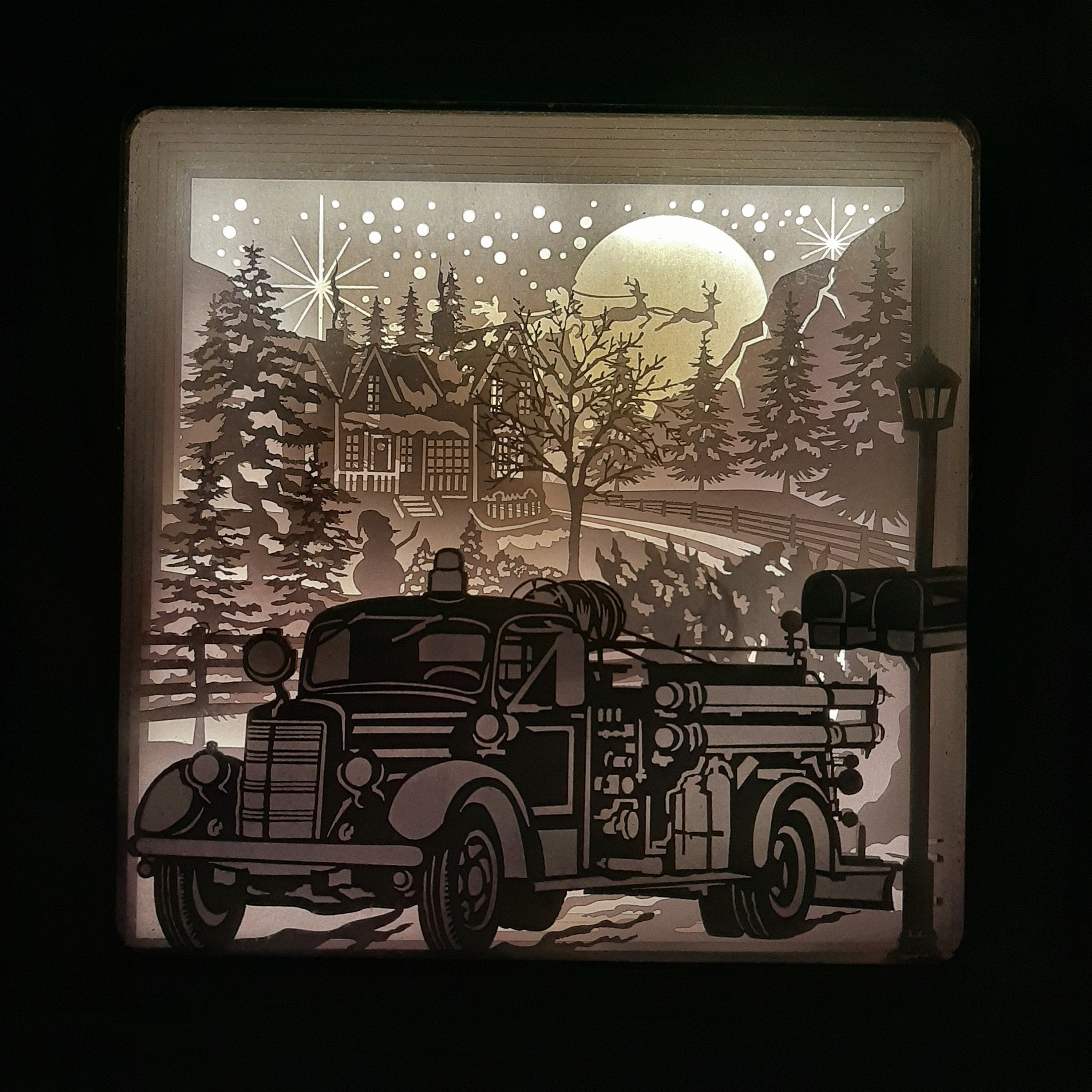 Fire Truck Christmas Shadow Box/firefighter Shadow Box/light - Etsy