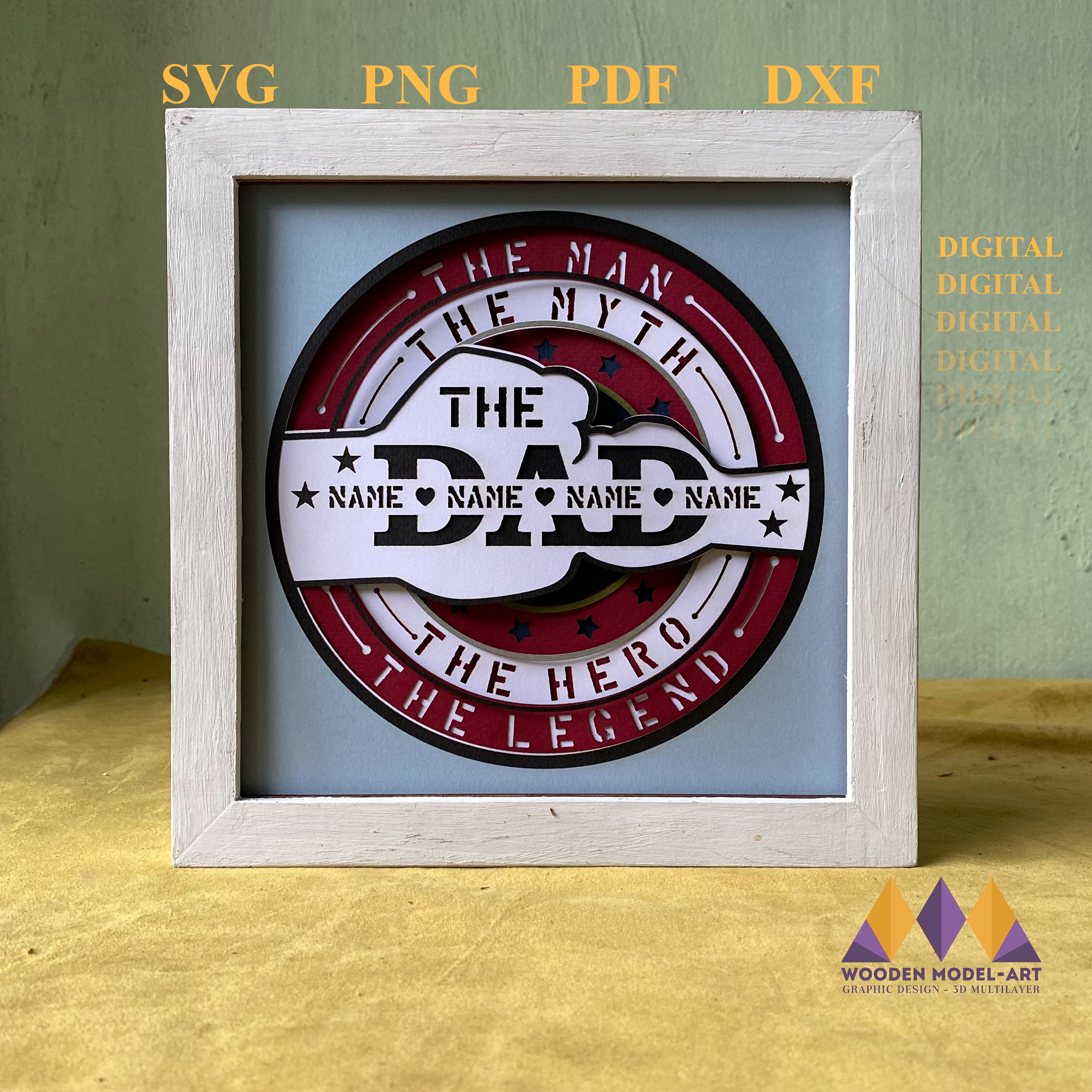 Personalized 3D Dad Shadow Box SVG: Father's Day Light Box Template ...