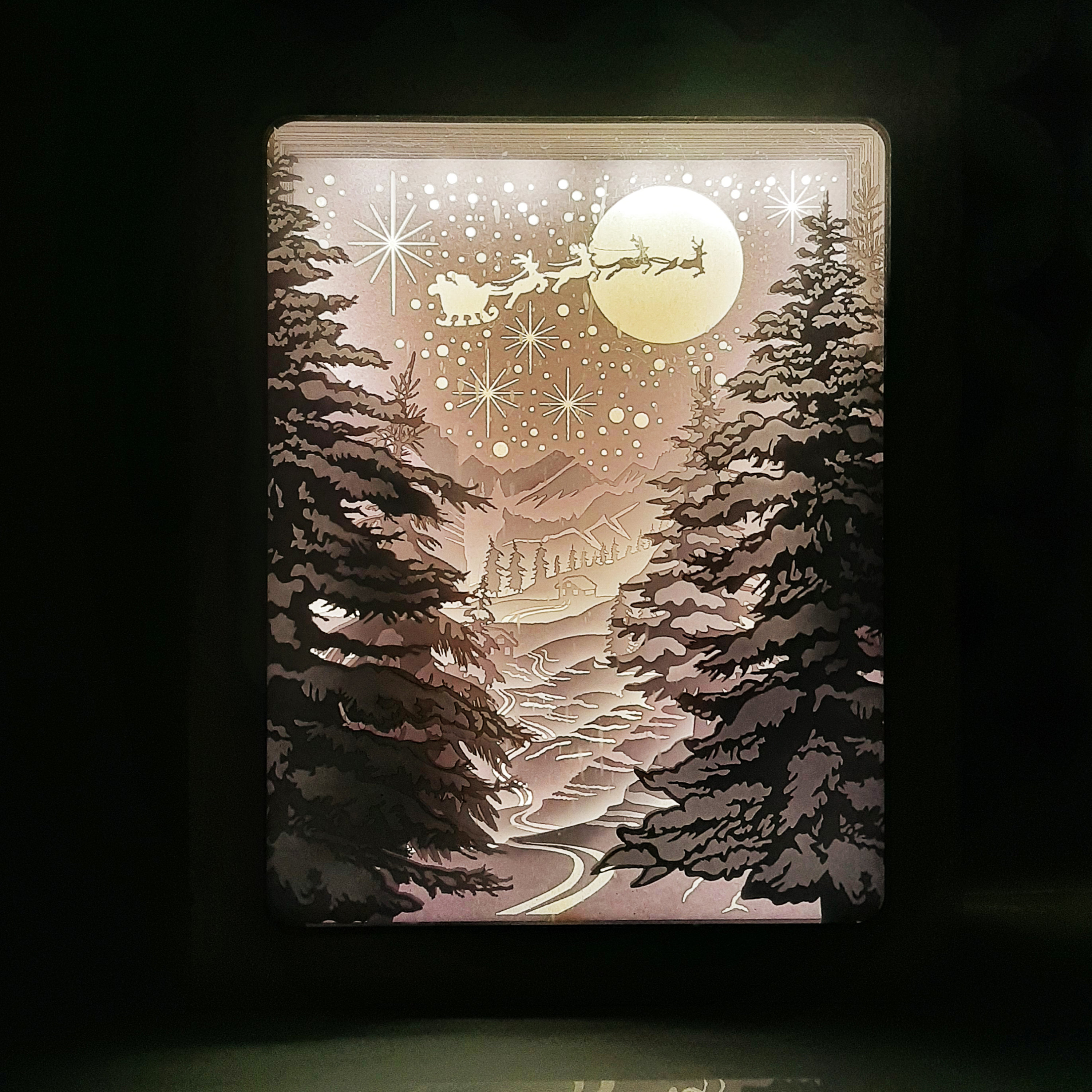 Christmas Santa's Cabin Shadow Box Template: 3D Paper Cut Lightbox ...