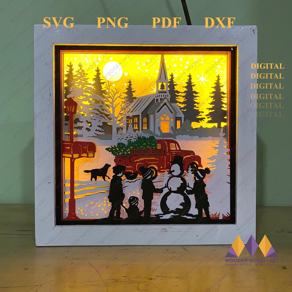 Christmas Shadow Box Scene: 3D Paper Cut Lightbox Template (SVG, PDF ...