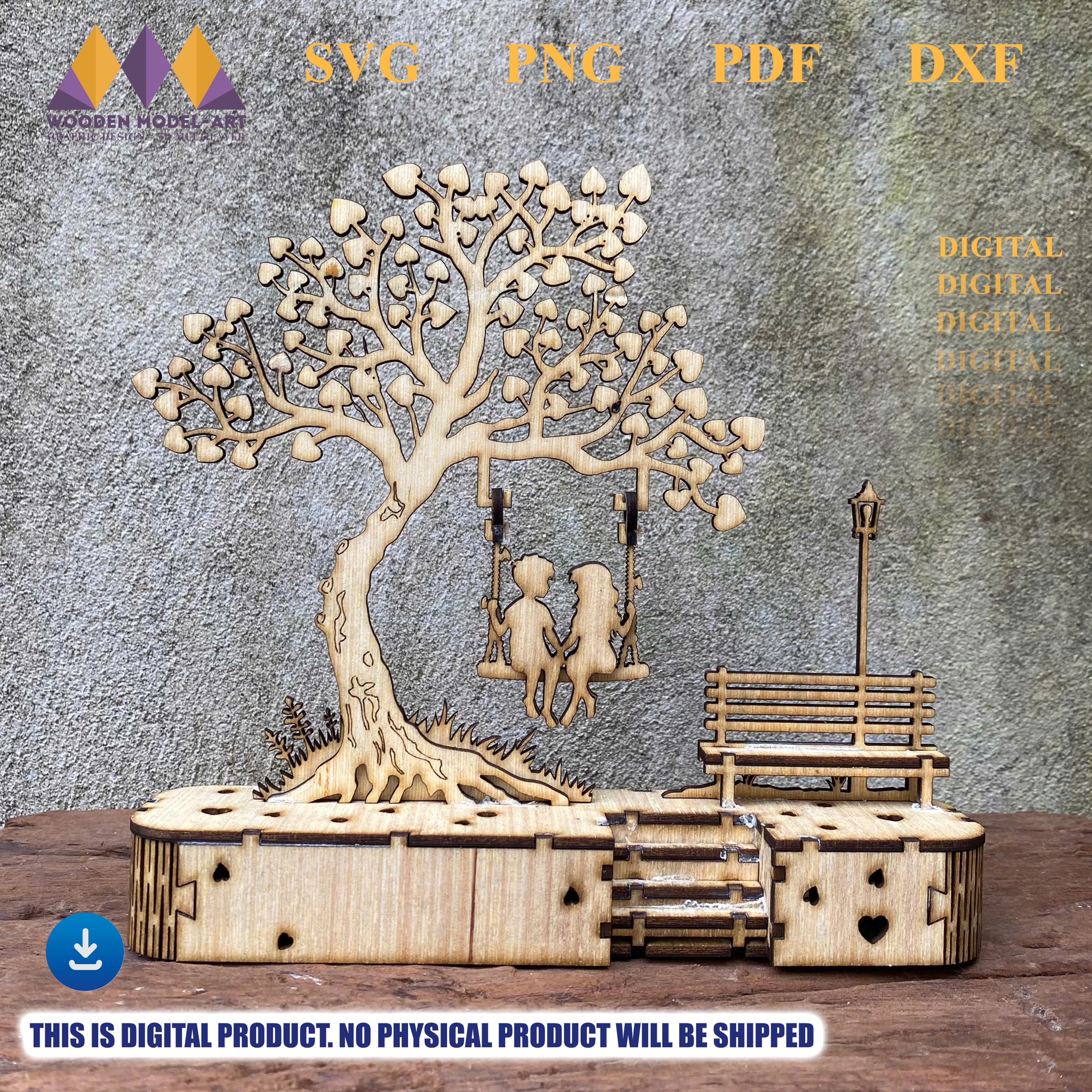 Couple on Swing Laser Cut File: Valentine's Decoration, Table Lamp ...