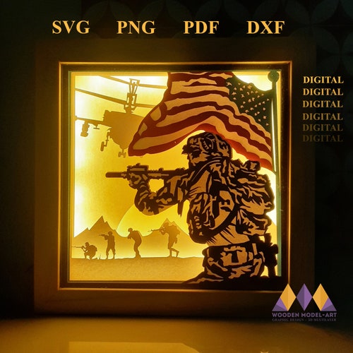 Military Army Shadow Box SVG Template Soldiers War Papercut - Etsy