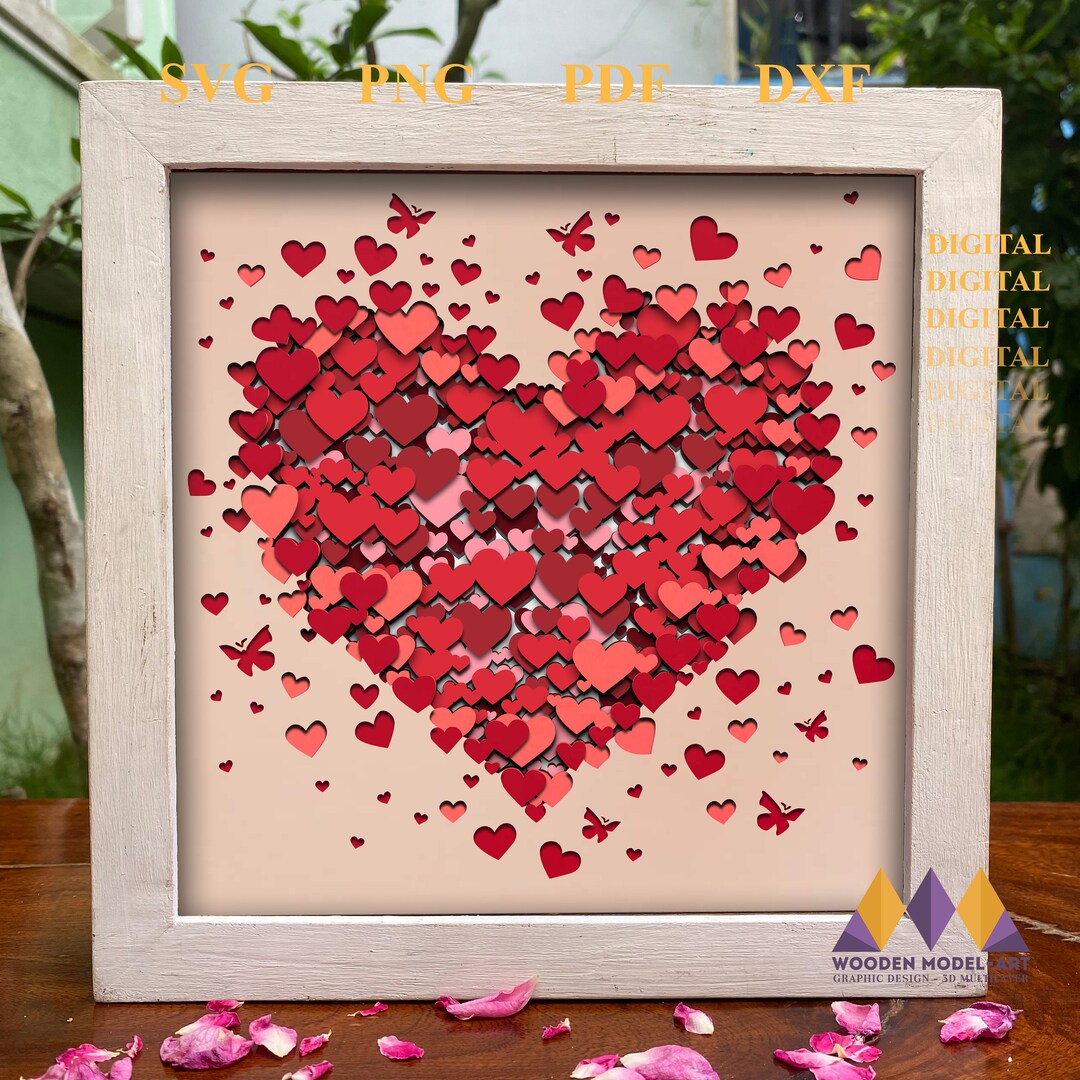 3D Heart SVG Shadow Box: Valentine's Day Light Box (digital Download ...