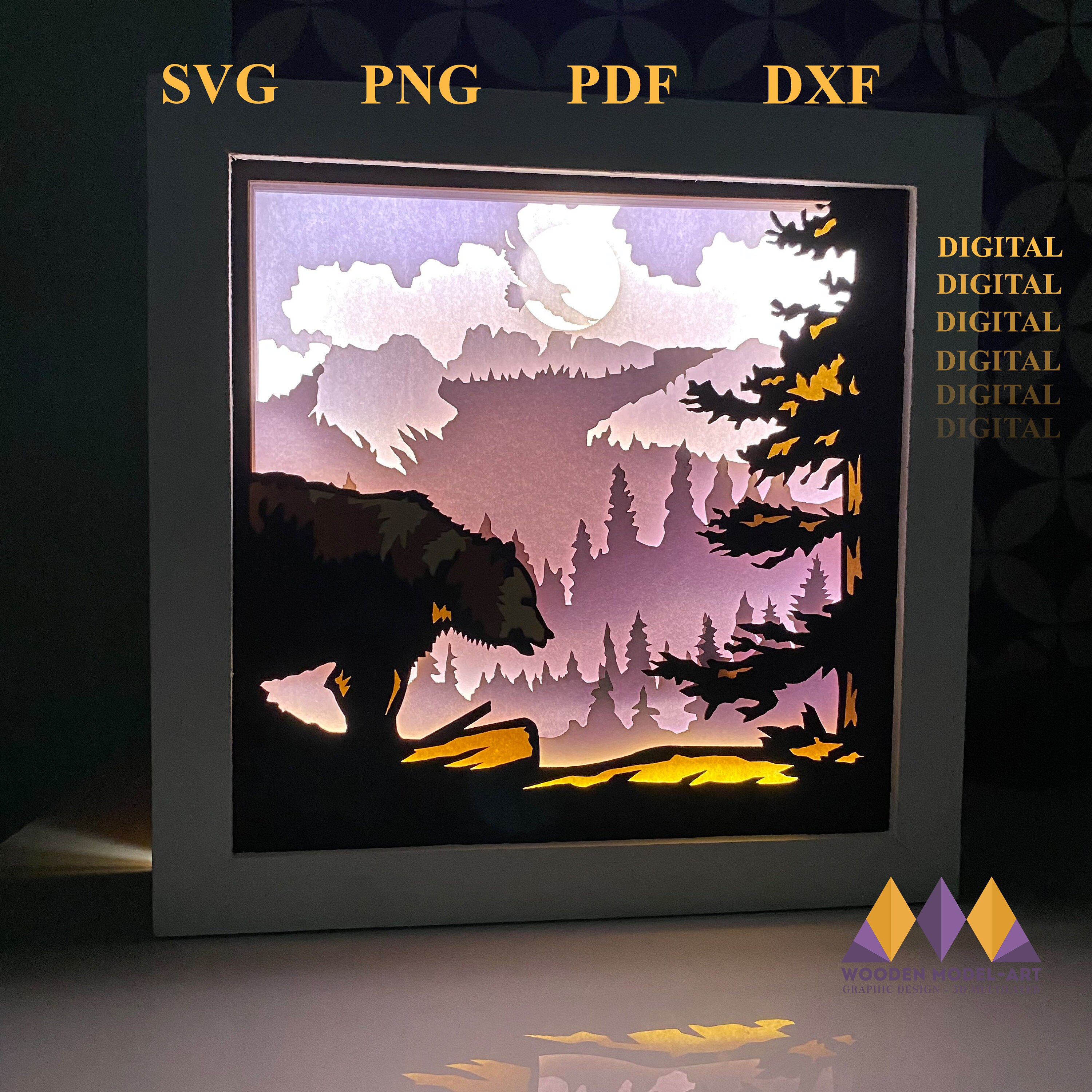 BEAR in FOREST Light Box Svg Bear Shadow Box for Cricut - Etsy