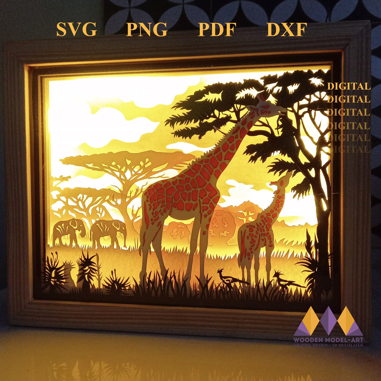 Giraffe Paper Cut Light Box, Shadow Box, 3d Layered, African Giraffe ...