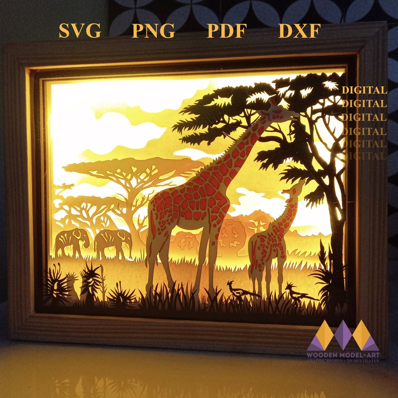Giraffe Paper Cut Light Box, Shadow Box, 3d Layered, African Giraffe ...
