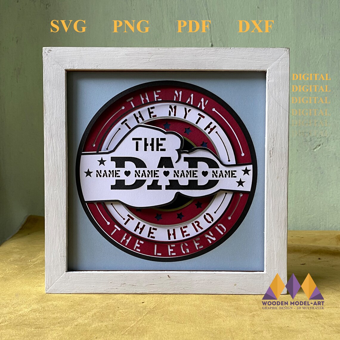 3D DAD Shadow Personalize the Names Dad Shadow Box Papa - Etsy