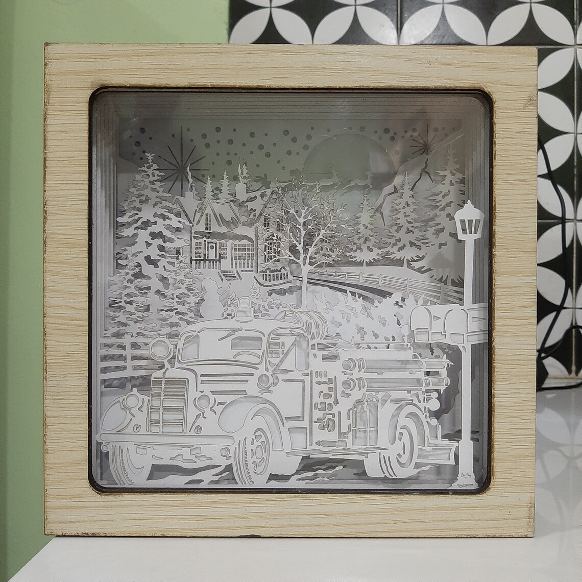 Fire Truck Christmas Shadow Box/firefighter Shadow Box/light - Etsy