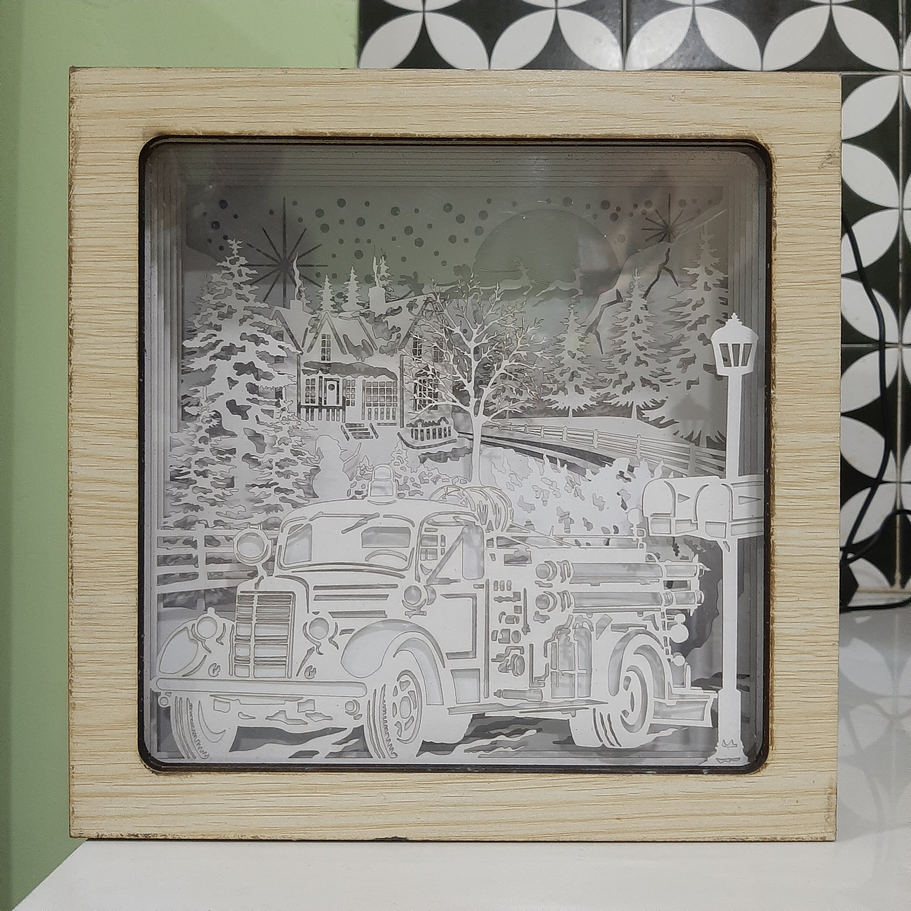 Fire Truck Christmas Shadow Box/firefighter Shadow Box/light - Etsy