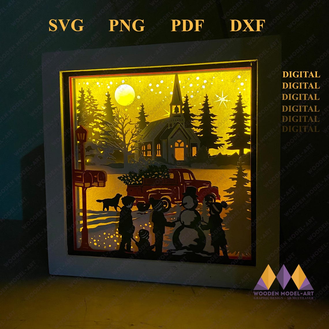Christmas Shadow Box Scene: 3D Paper Cut Lightbox Template (SVG, PDF ...