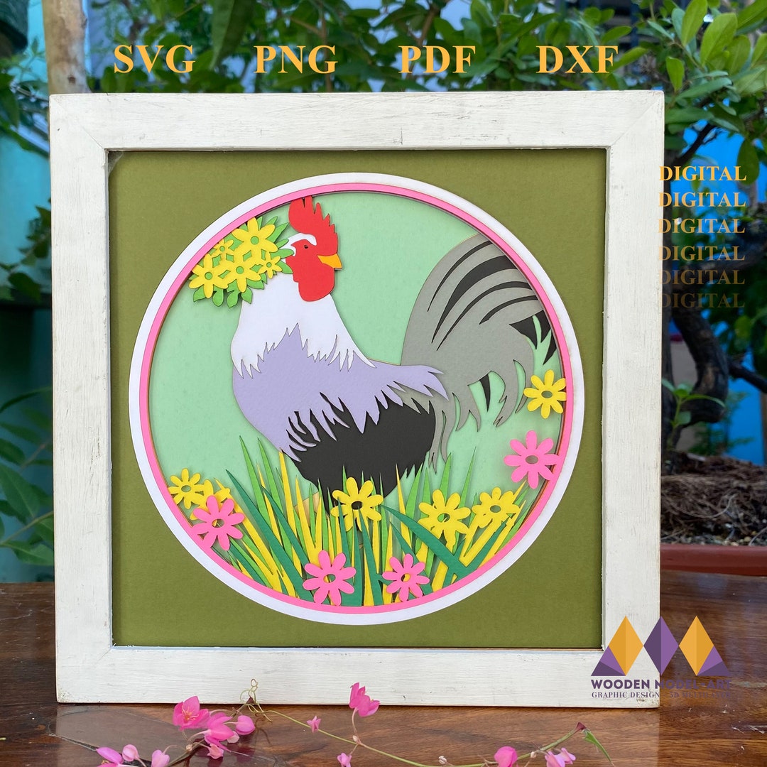3D ROOSTER Svg Shadow Box - CHICKEN Light Box - Farm Silhouette ...