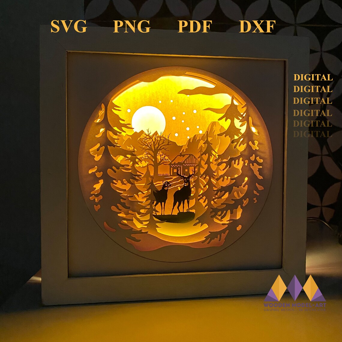DEER IN FOREST Light Box Svg Winter Christmas Shadow Box | Etsy