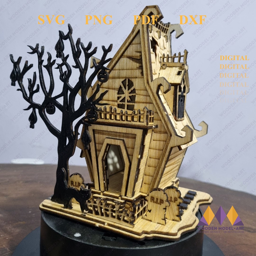 Halloween Haunted House Wooden Puzzle: DIY 3D Model (digital File) - Etsy