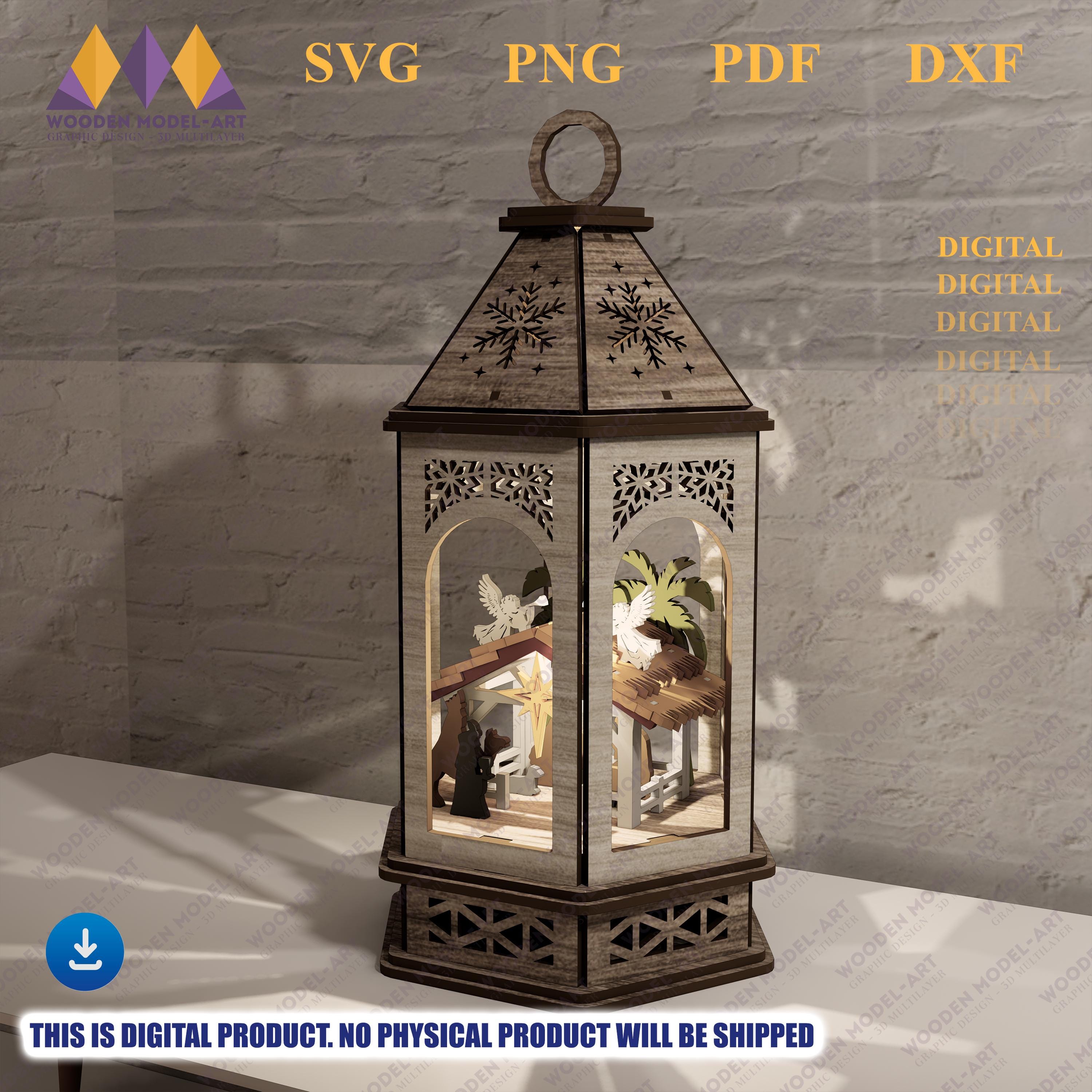 Laser Cut Nativity Scene Lantern: 3D Christmas Table Lamp Decor (SVG ...