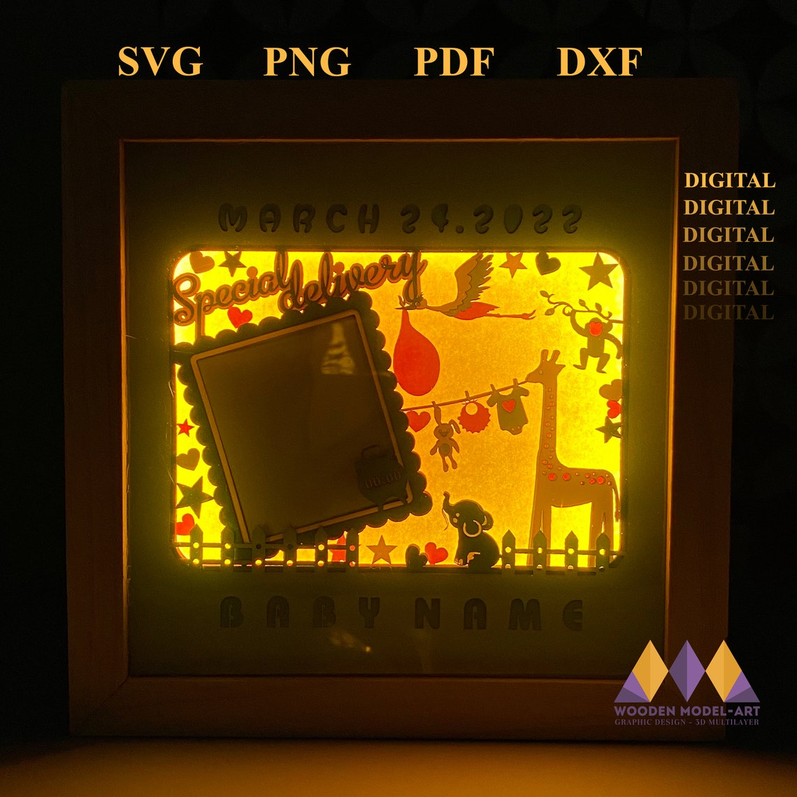 CUSTOMIZABLE 3D BABY STATS Shadow Box Svg /light Box / for - Etsy