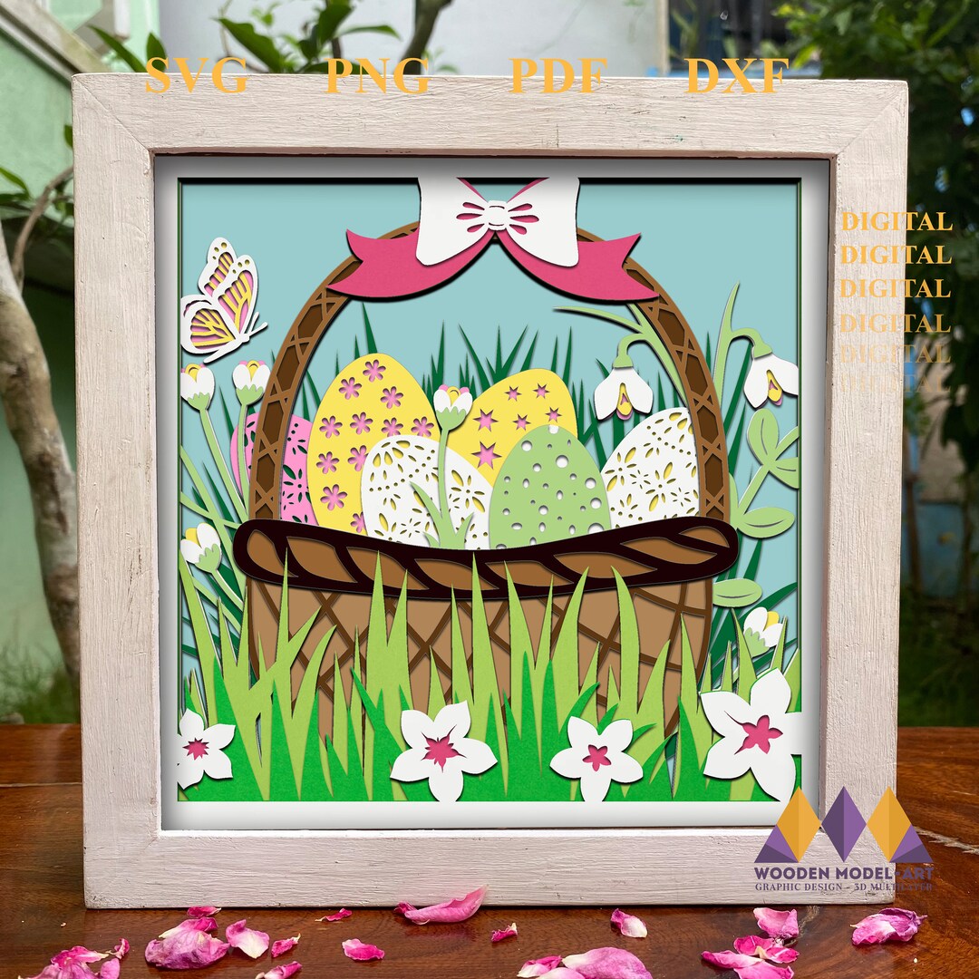 3D Easter Basket Shadow Box: Floral Paper Art (SVG, PDF, DXF) - Etsy