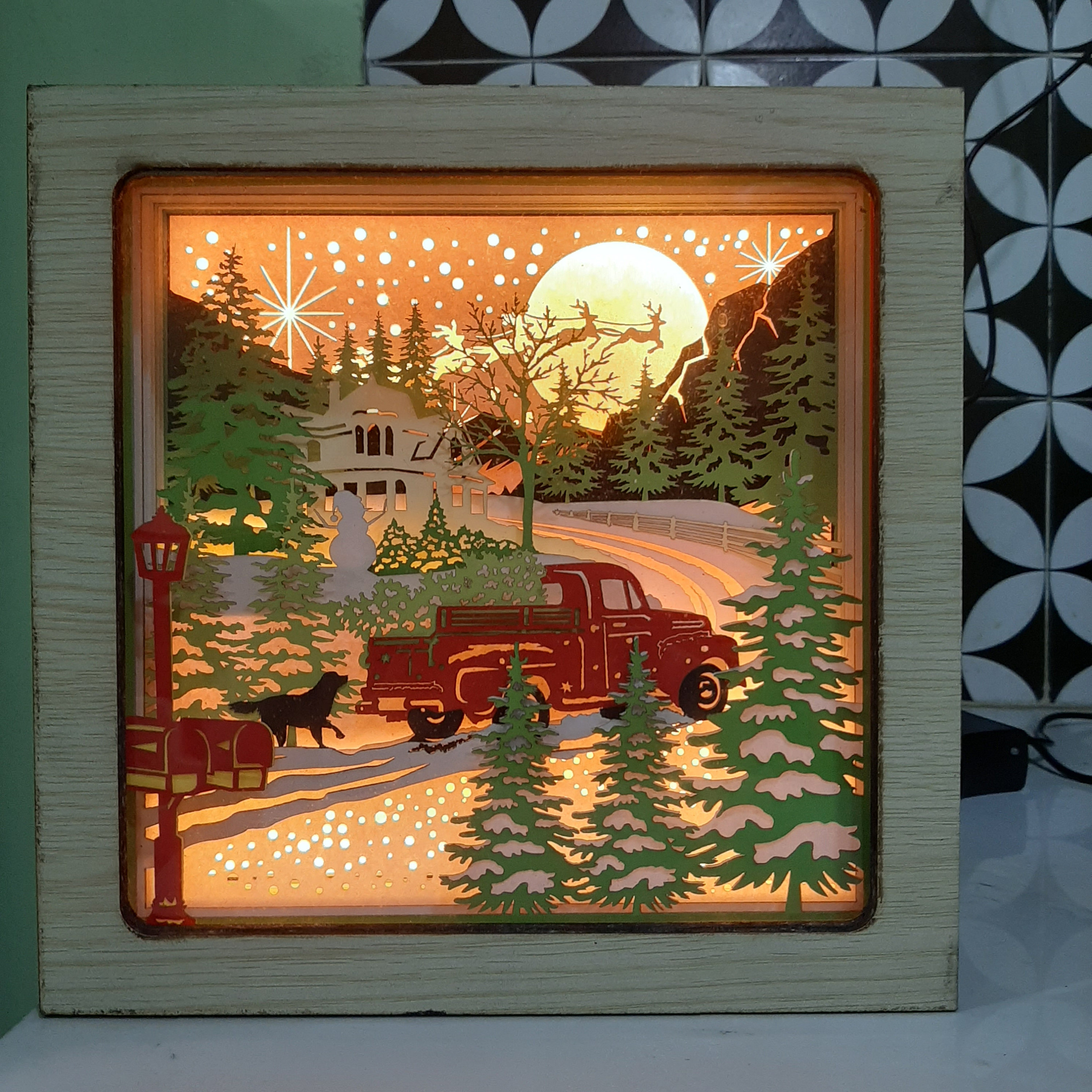 Merry Christmas Shadow Box/lightbox Snow Santa's Cabin - Etsy Australia