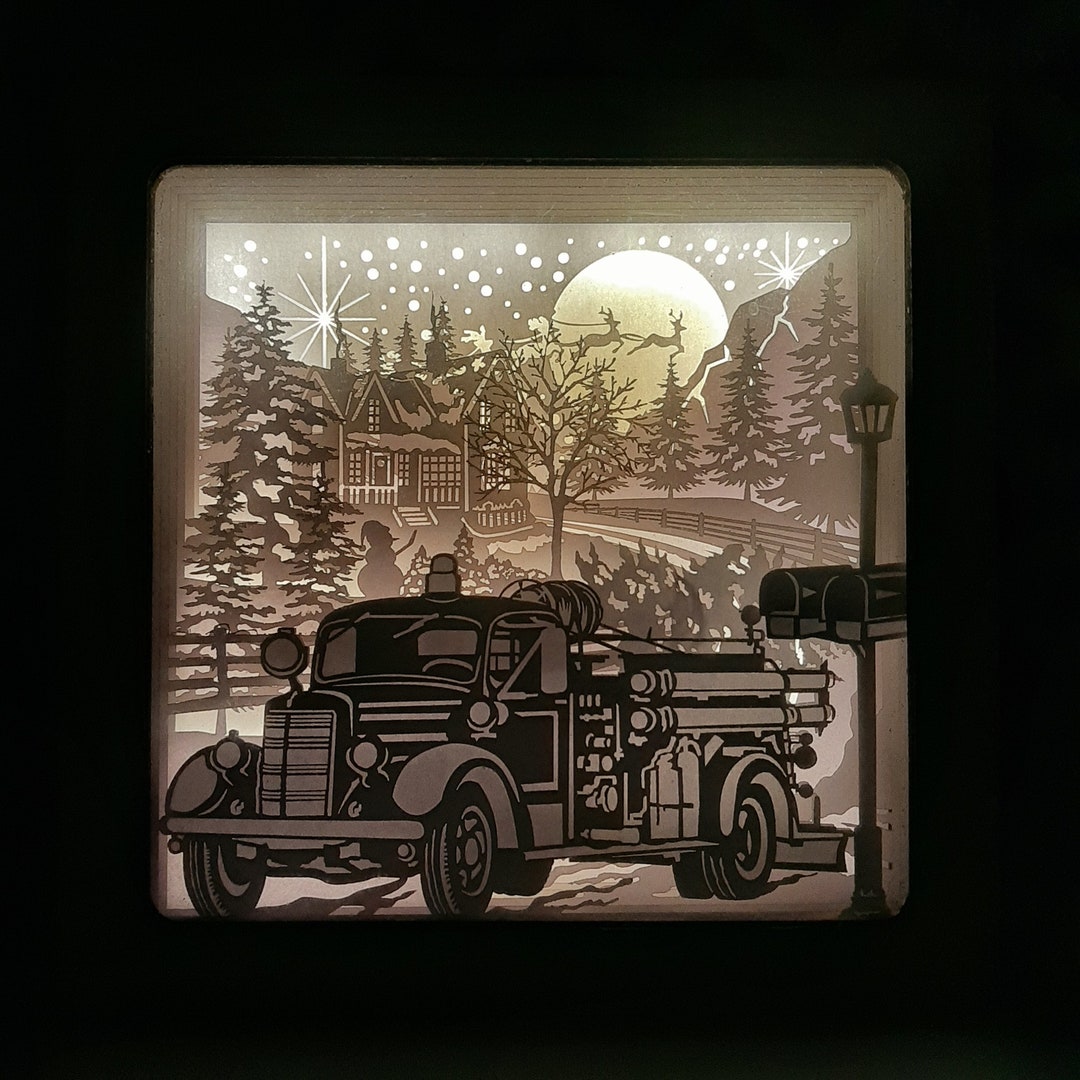 Fire Truck Christmas Shadow Box/firefighter Shadow Box/light Box/svg ...