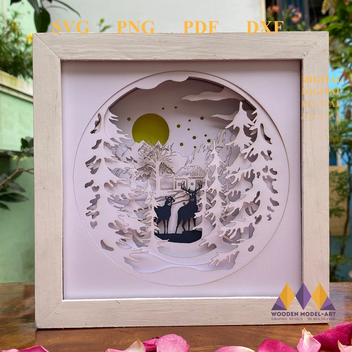 DEER IN FOREST Light Box Svg Winter Christmas Shadow Box | Etsy