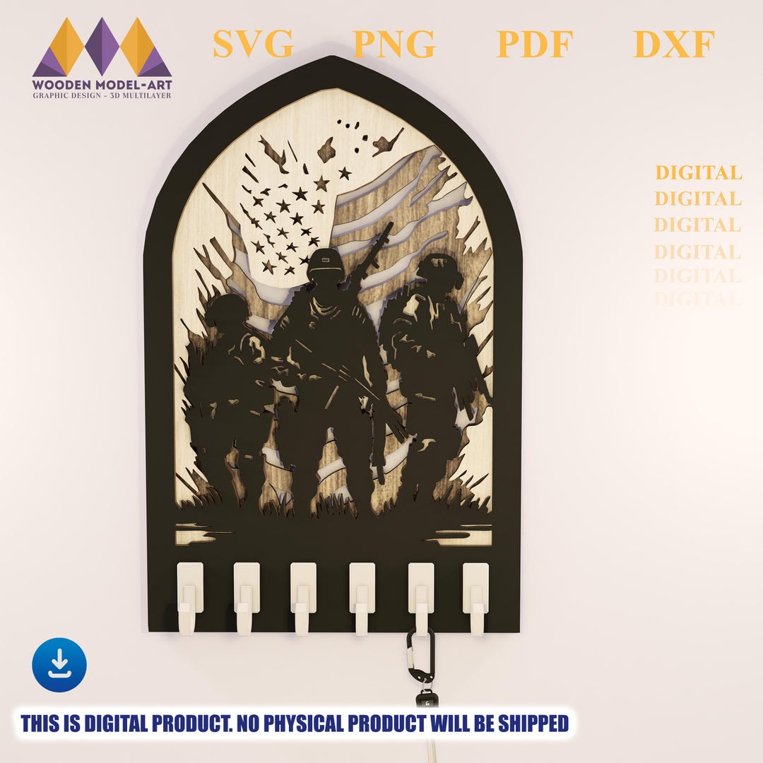 Army Key Hanger: 3D Laser Cut File (SVG, DXF, PDF, Ai, Corel) - Wall ...