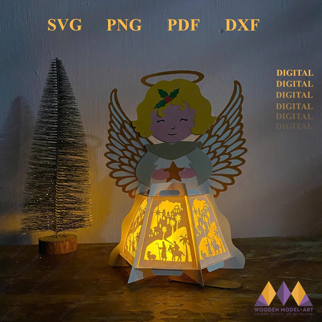 Angel Lantern Nativity Christmas Svg Paper Cut, Xmas Table Lamp for ...