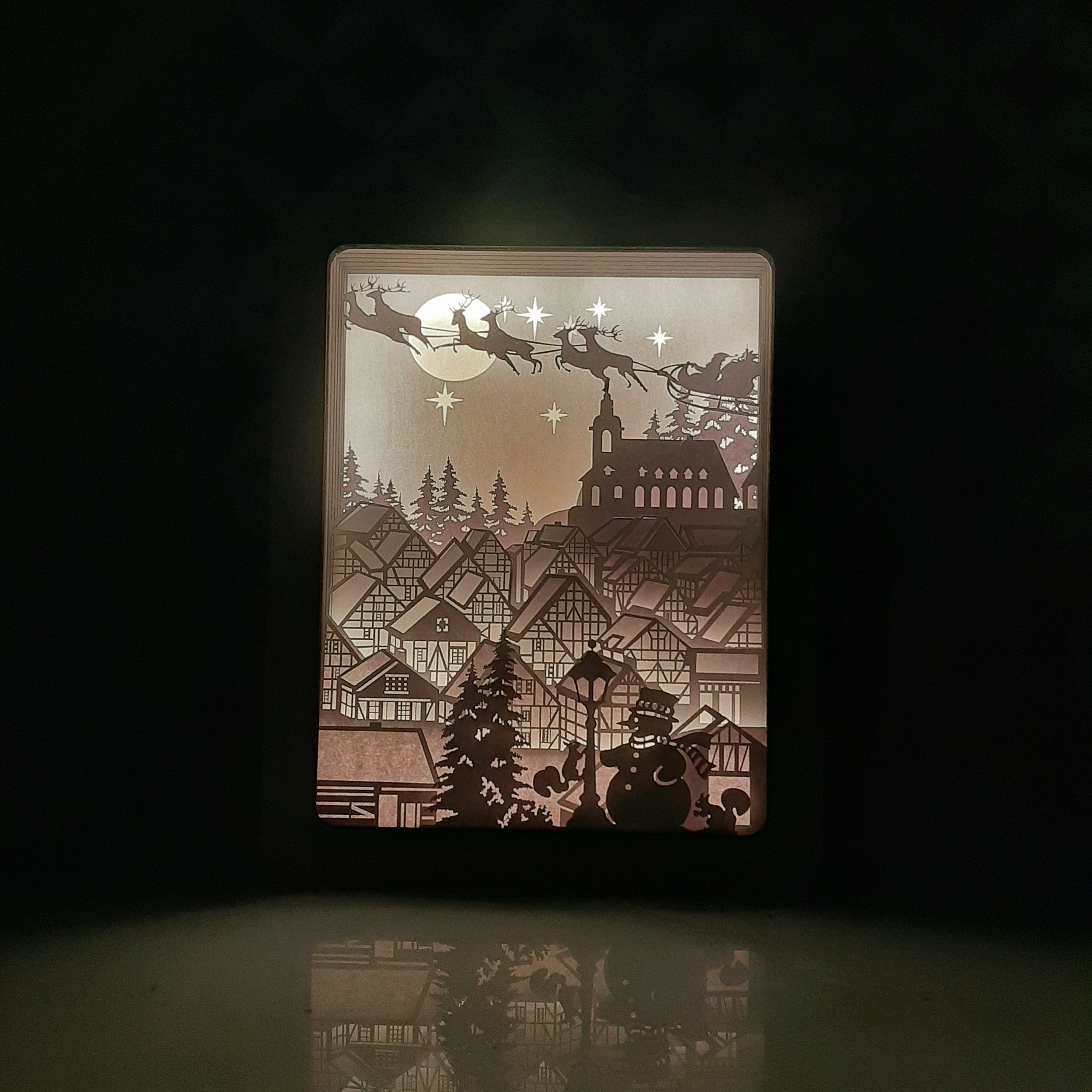 Merry Christmas Shadow Box/lightbox Snow Santa's Cabin - Etsy