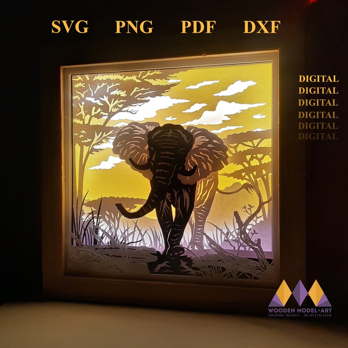 Elephant Paper Cut Light Box, African Safari Shadow Box, 3d Layered ...