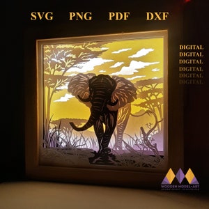 Elephant Paper Cut Light Box, African Safari Shadow Box, 3d Layered ...