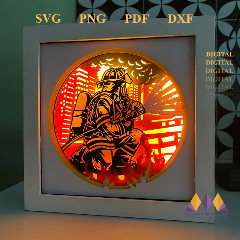 Firefighter Svg Light Box Fireman Shadow Box Firefighter - Etsy Canada