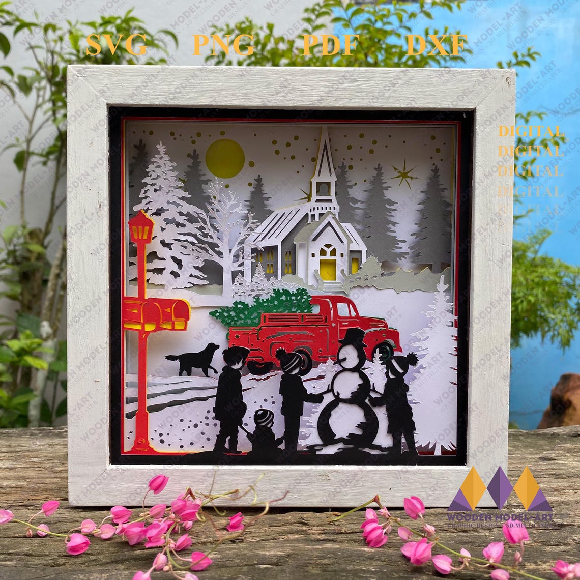 Christmas Shadow Box Scene: 3D Paper Cut Lightbox Template (SVG, PDF ...