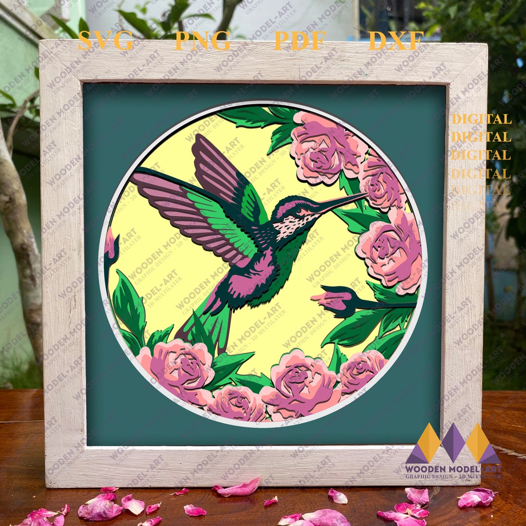 3D HUMMINGBIRD Svg, Rose Shadow Box Svg, Layered Cardstock Svg, for ...