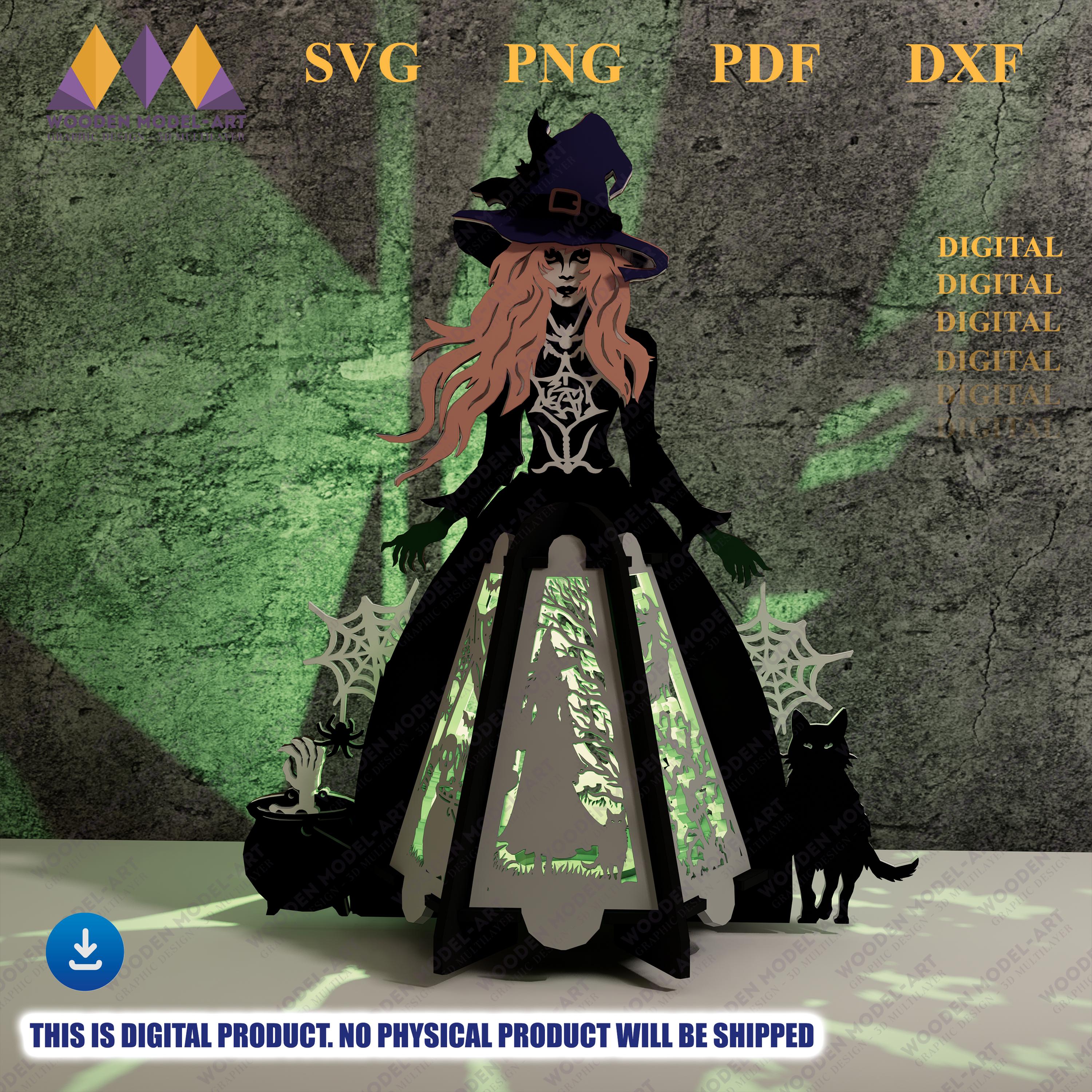 Witch Lantern SVG Laser Cut Files: Halloween Table Lamp, Tealight ...