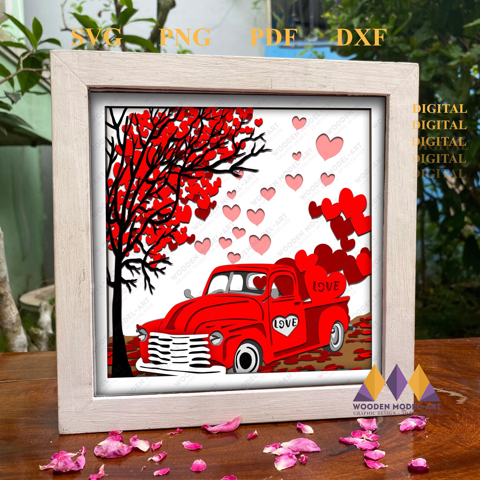 3D VALENTINE HEARTS Svg Shadow Box, Red Truck Hearts Layered, for ...