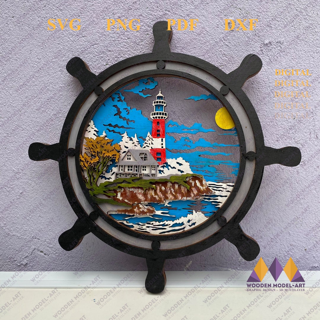 LIGHTHOUSE Key Hanger, STEERING Ship WHEEL Key Holder, Ocean Wave Svg ...