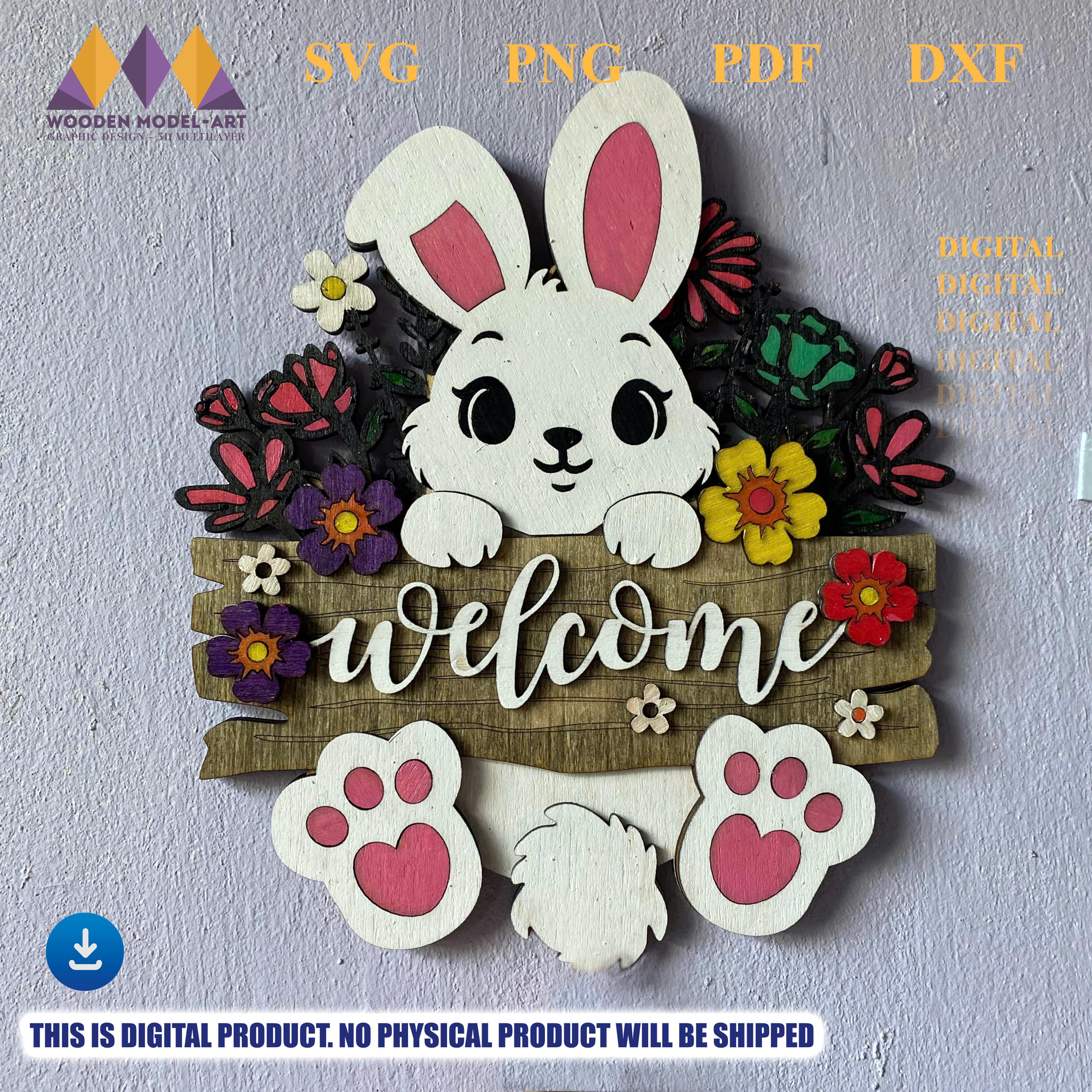Easter Bunny Welcome Sign SVG: Laser Cut Door Hanger (digital Download ...