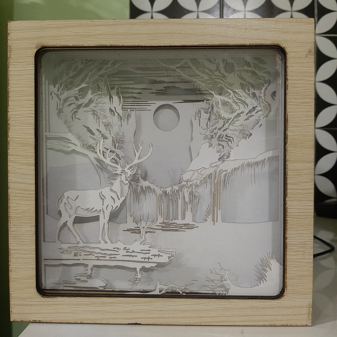 Deer in Waterfall Shadow Box/deer in Christmas Light | Etsy