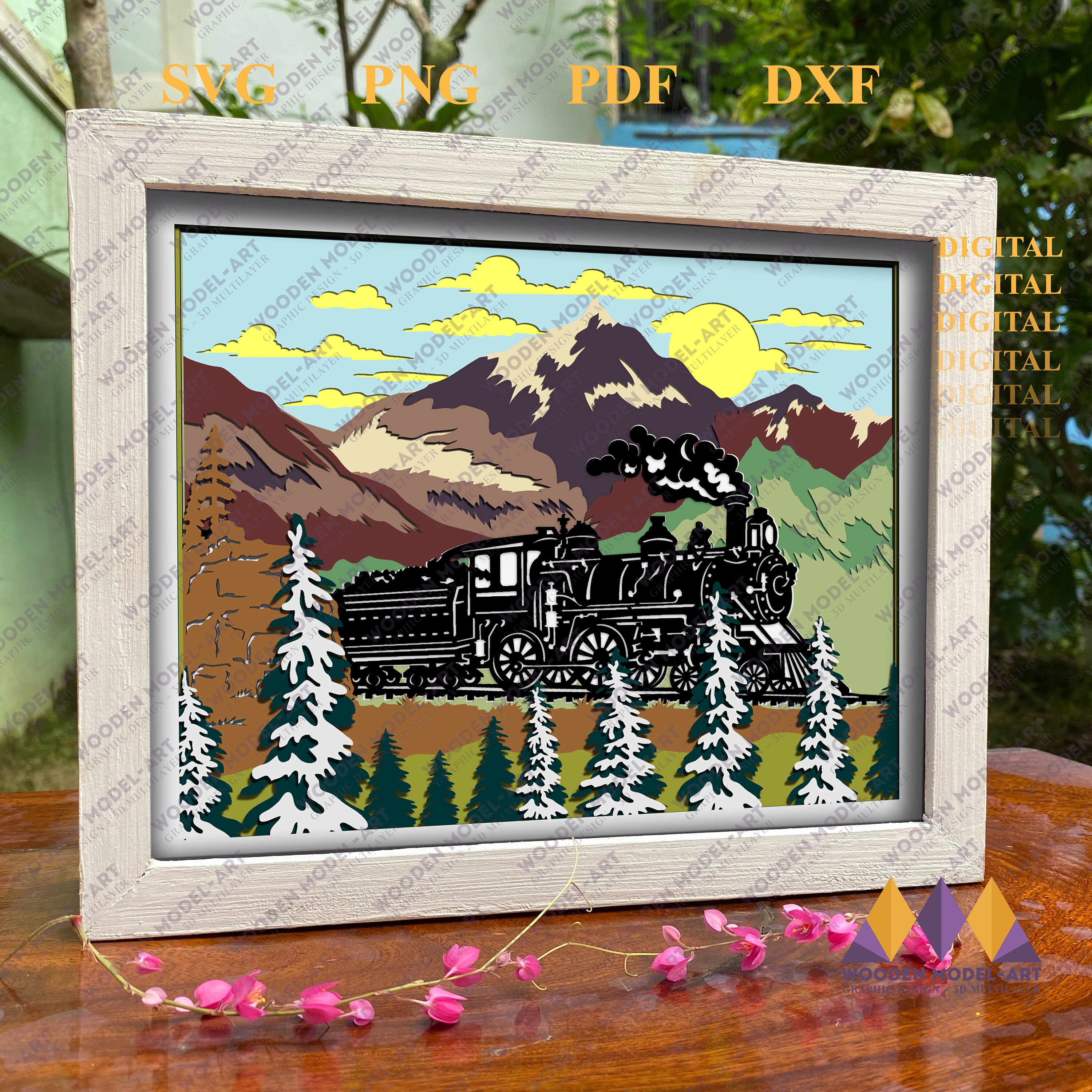 Train Shadow Box Template: Locomotive SVG, Cricut, Silhouette (digital ...