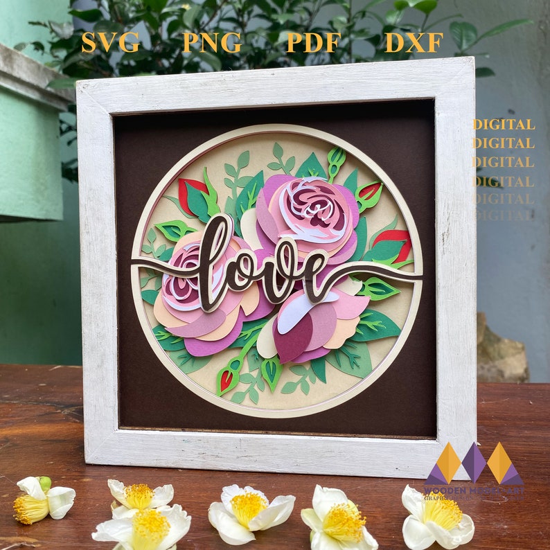 3D VALENTINE'S SVG Shadow Box Rose LOVE Svg Rose Svg - Etsy