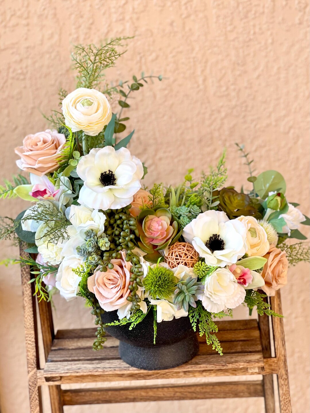 Crescent Silk Floral Arrangement | Elegant Faux Flower Centerpiece ...