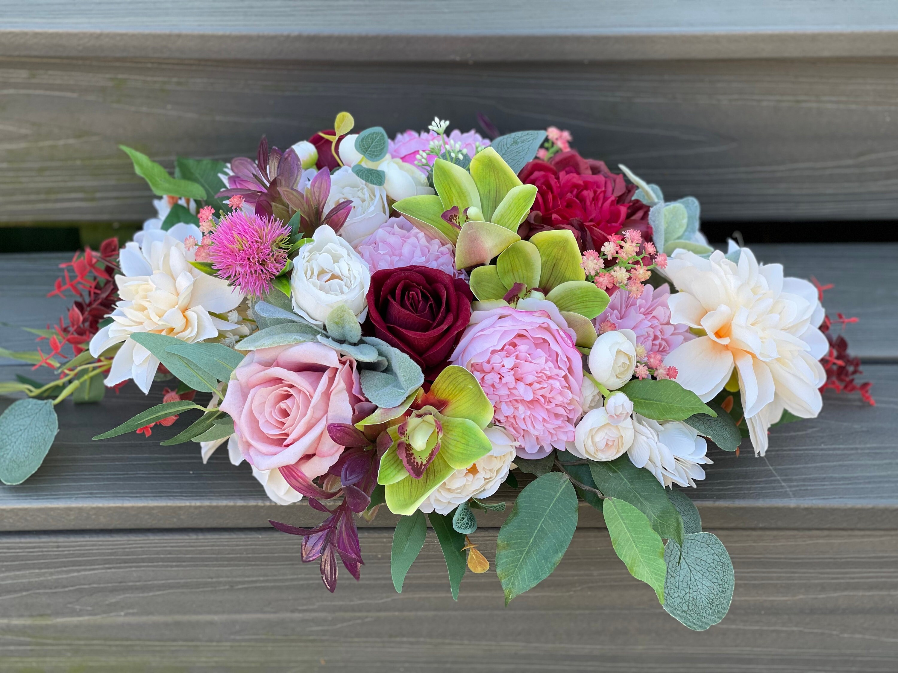 Long and Low Table Arrangement Artificial Flowers, Centerpiece, Roses ...