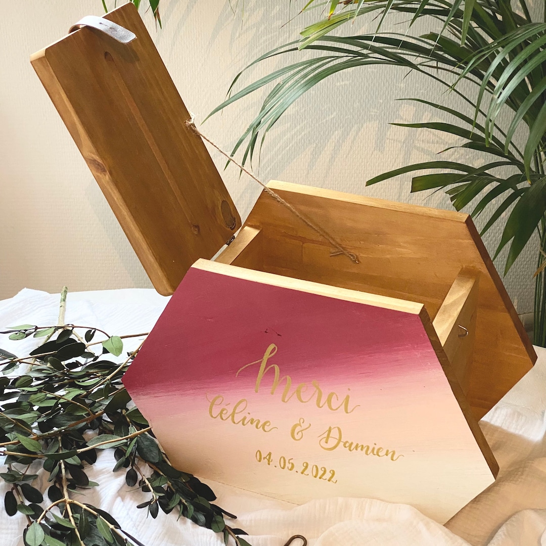 Hexagonal Wooden Urn Slotted Urn Box on Top Calligraphic - Etsy