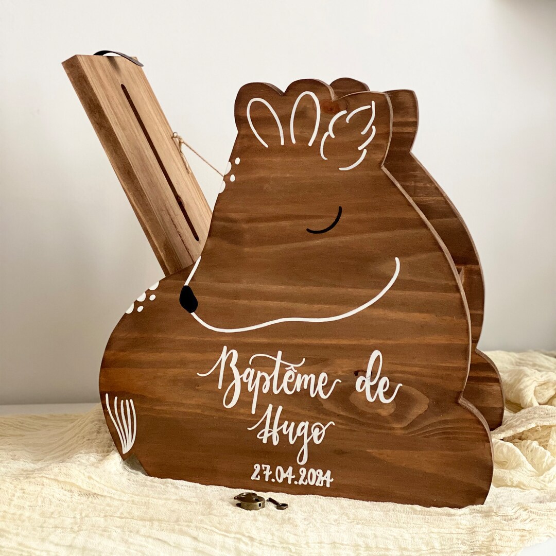 Fawn Wooden Urn Baptism Urn Box With Slot Calligraphed First Name Sold ...