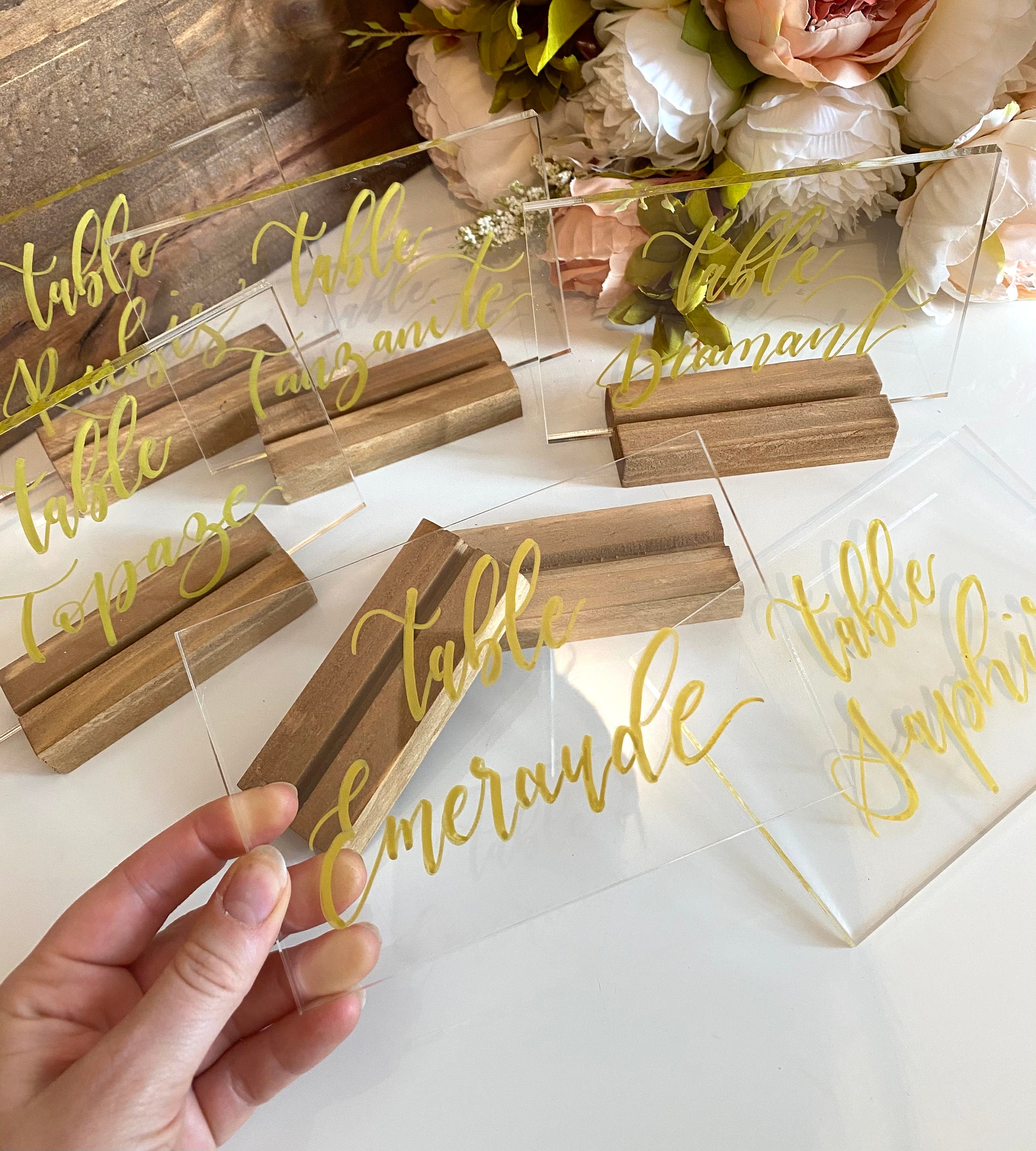 Acrylic Table Name Plate Pine Wood Base optional - Etsy